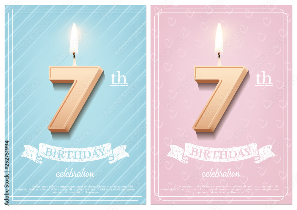 Burning number 7 birthday candle with vintage ribbon and birthday ...