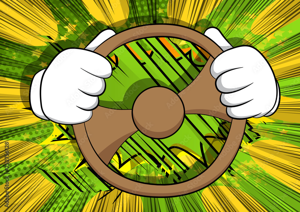 Vector cartoon hands driving, holding a steering wheel. Illustrated ...