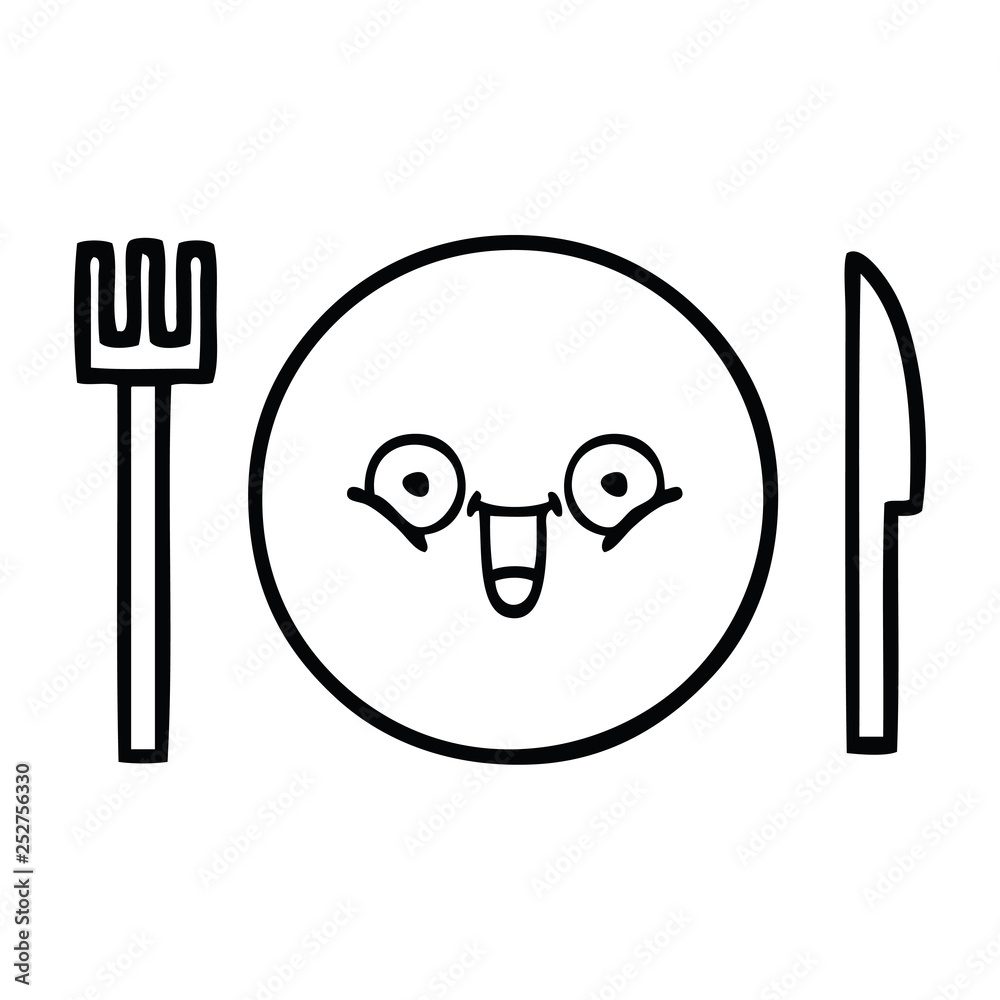 line drawing cartoon dinner plate Stock Vector | Adobe Stock