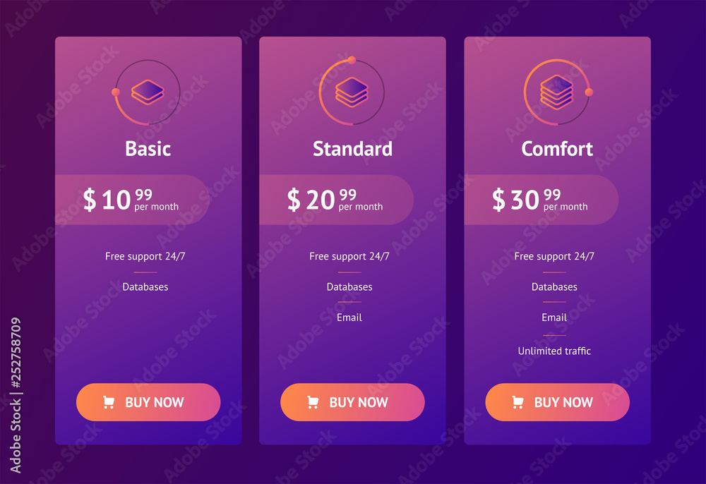 Set of offer tariffs. ui ux vector banner for web app. set of pricing ...