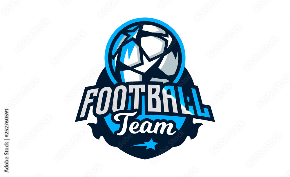 Logo football club, soccer ball emblem. Shield and flying soccer ball ...
