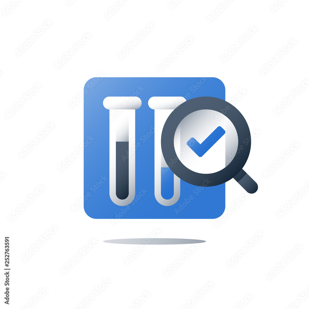 Sample test result, medical laboratory analysis, magnifying glass and ...