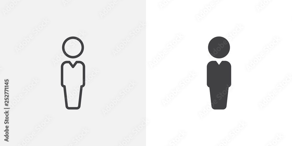 Person, user icon. line and glyph version, outline and filled vector ...