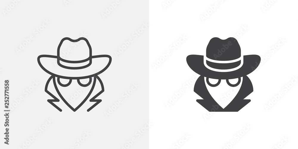 Spy, agent icon. line and glyph version, outline and filled vector sign ...