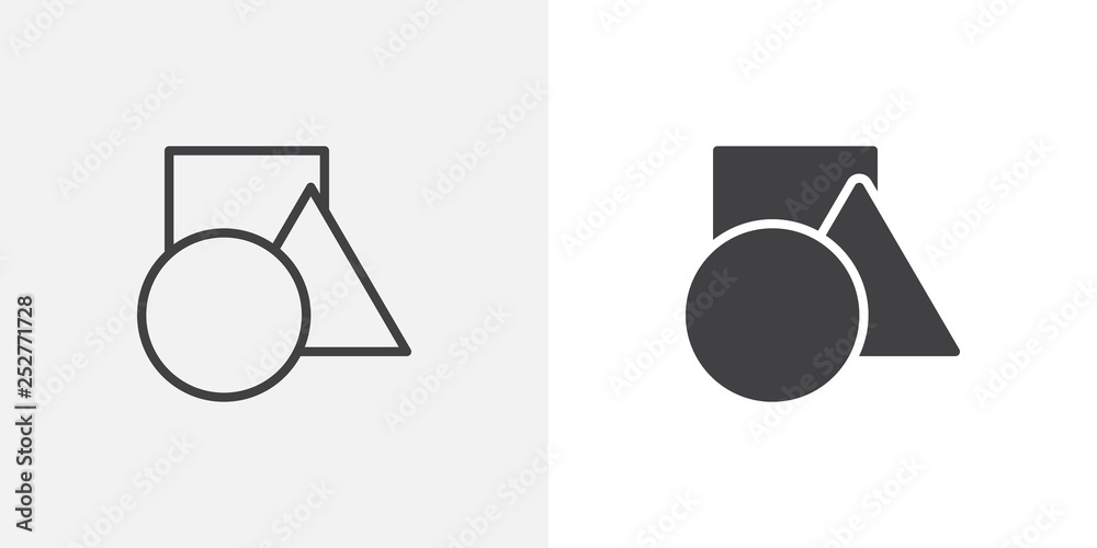 Shapes - circle, square, triangle icon. line and glyph version ...