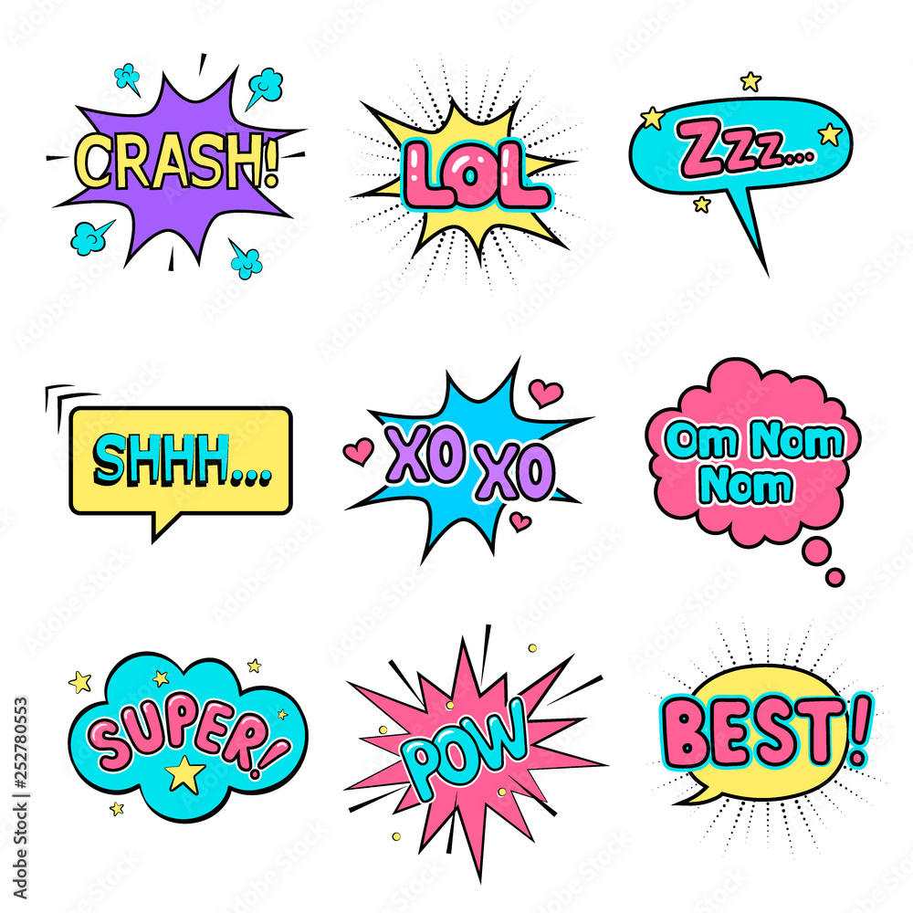 Set of isolated comic speech bubbles on the white background. There are ...