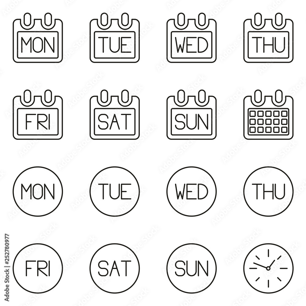Days of the Week Icons Thin Line Vector Illustration Set Stock Vector ...