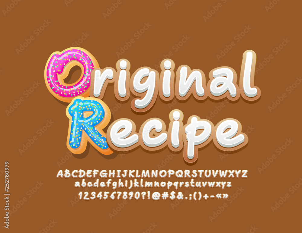 Vector tasty emblem Original Recipe with Gingerbread Font. Sweet Cookie ...