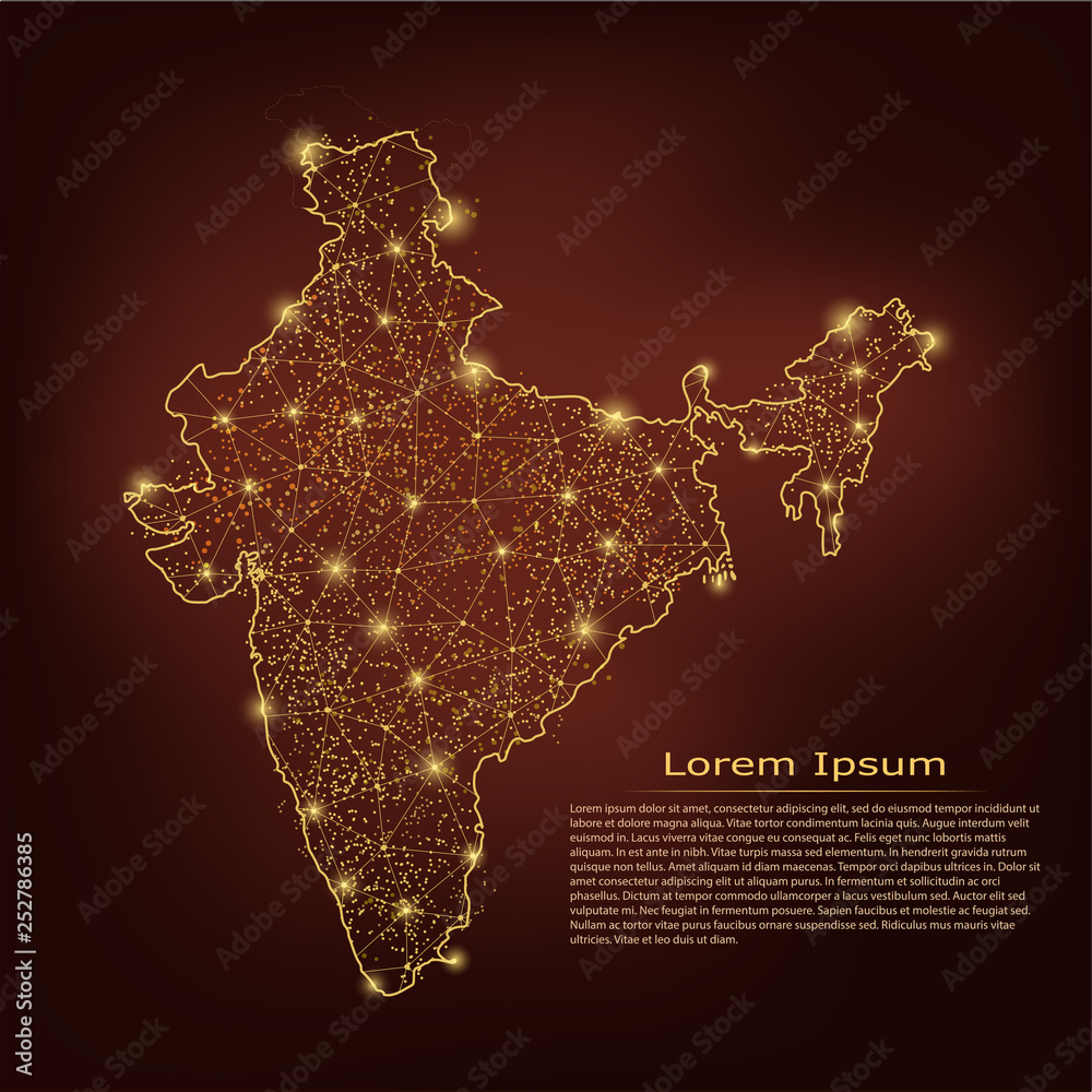 INDIA map. Abstract mash line and point scales on dark geometric ...