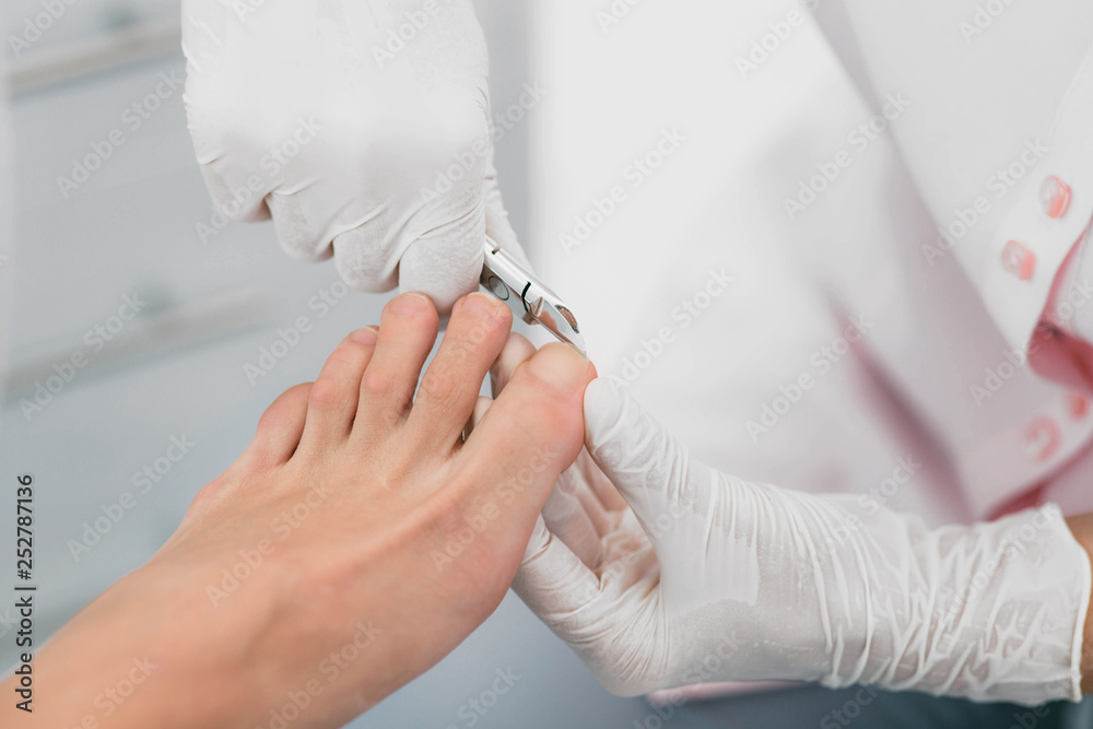 Beautician trimming clients Toenail. Hygienic Manicure Process Stock ...