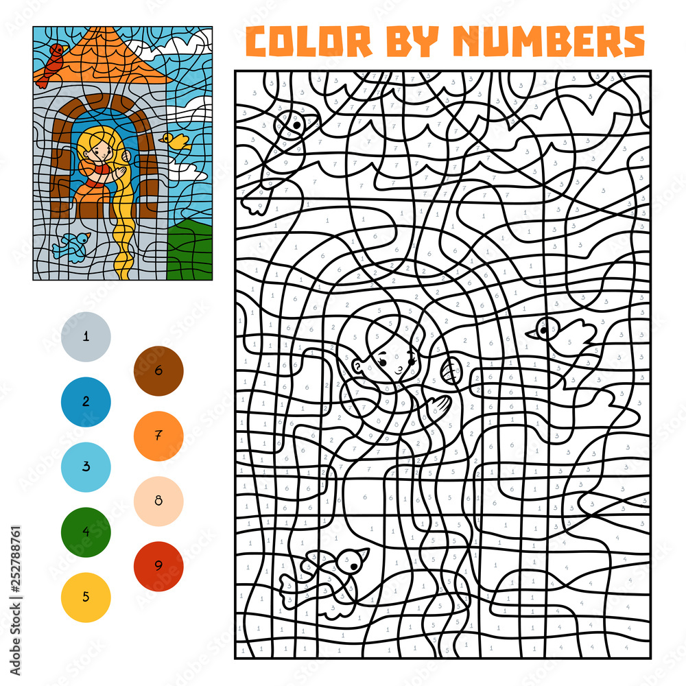Color by number. Fairy tales. Rapunzel in the tower Stock Vector ...