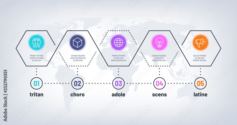 Vetor de Journey timeline. Process chart with 5 steps. Business options ...