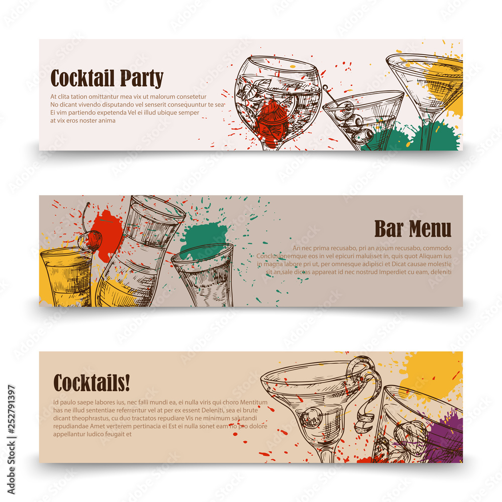 Art cocktail party banners with splashes - menu banners vector ...