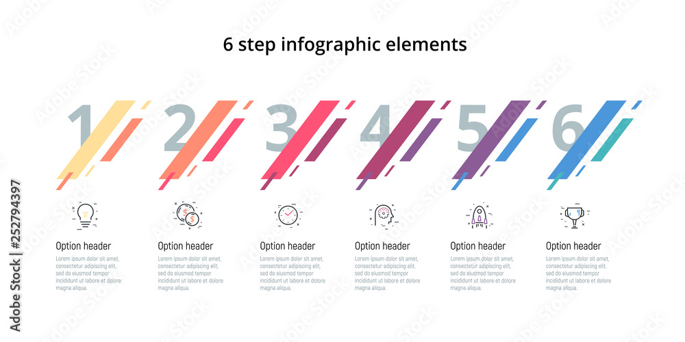 Business process chart infographic with 6 steps. Modern corporate ...