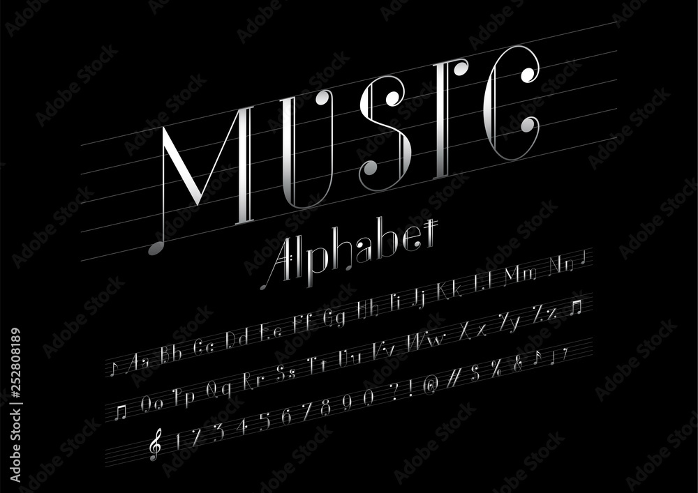 Vetor de vector of music note font and alphabet do Stock | Adobe Stock