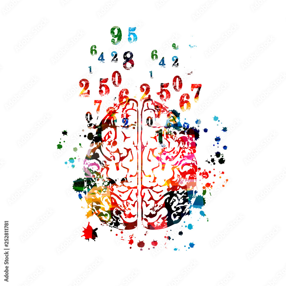 Colorful human brain with numbers isolated vector illustration design ...