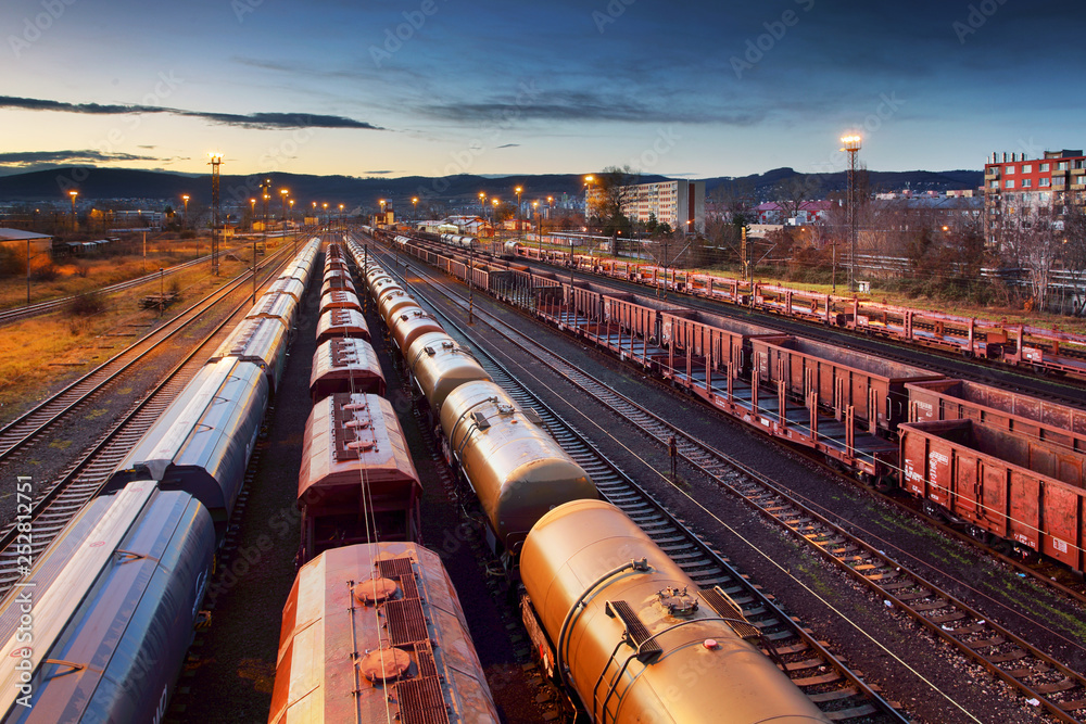 Container Freight Train in Station, Cargo railway transportation ...