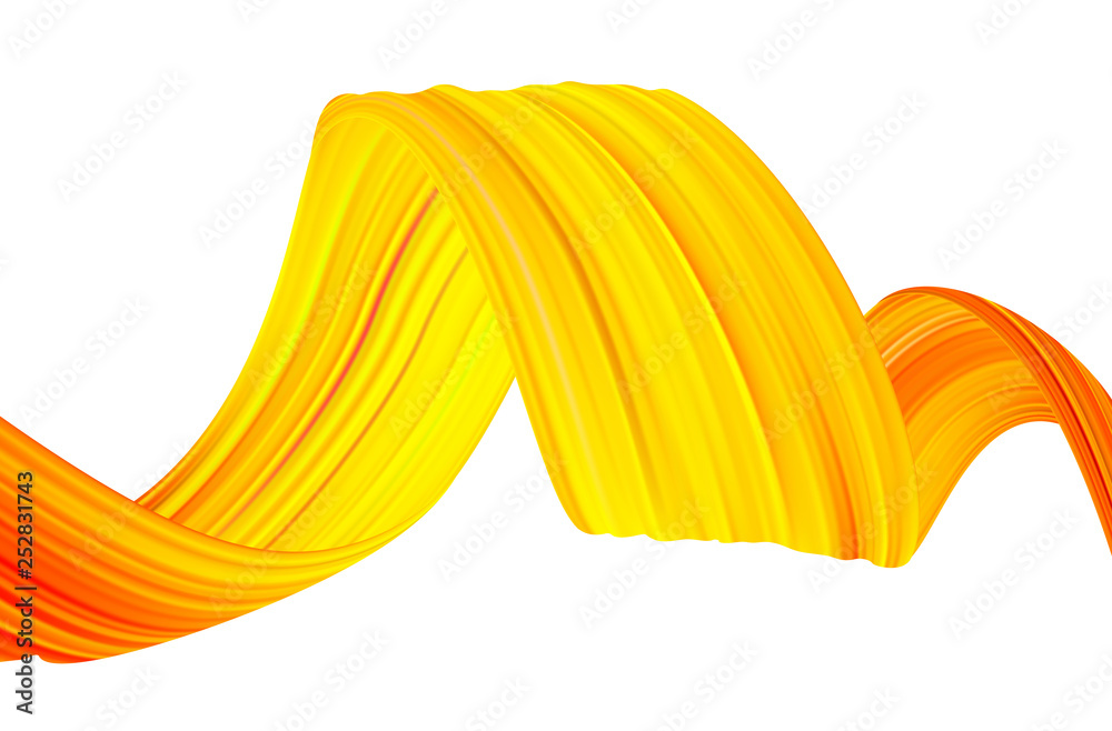 Wavy liquid shape. Modern flow poster background with yellow brush ...