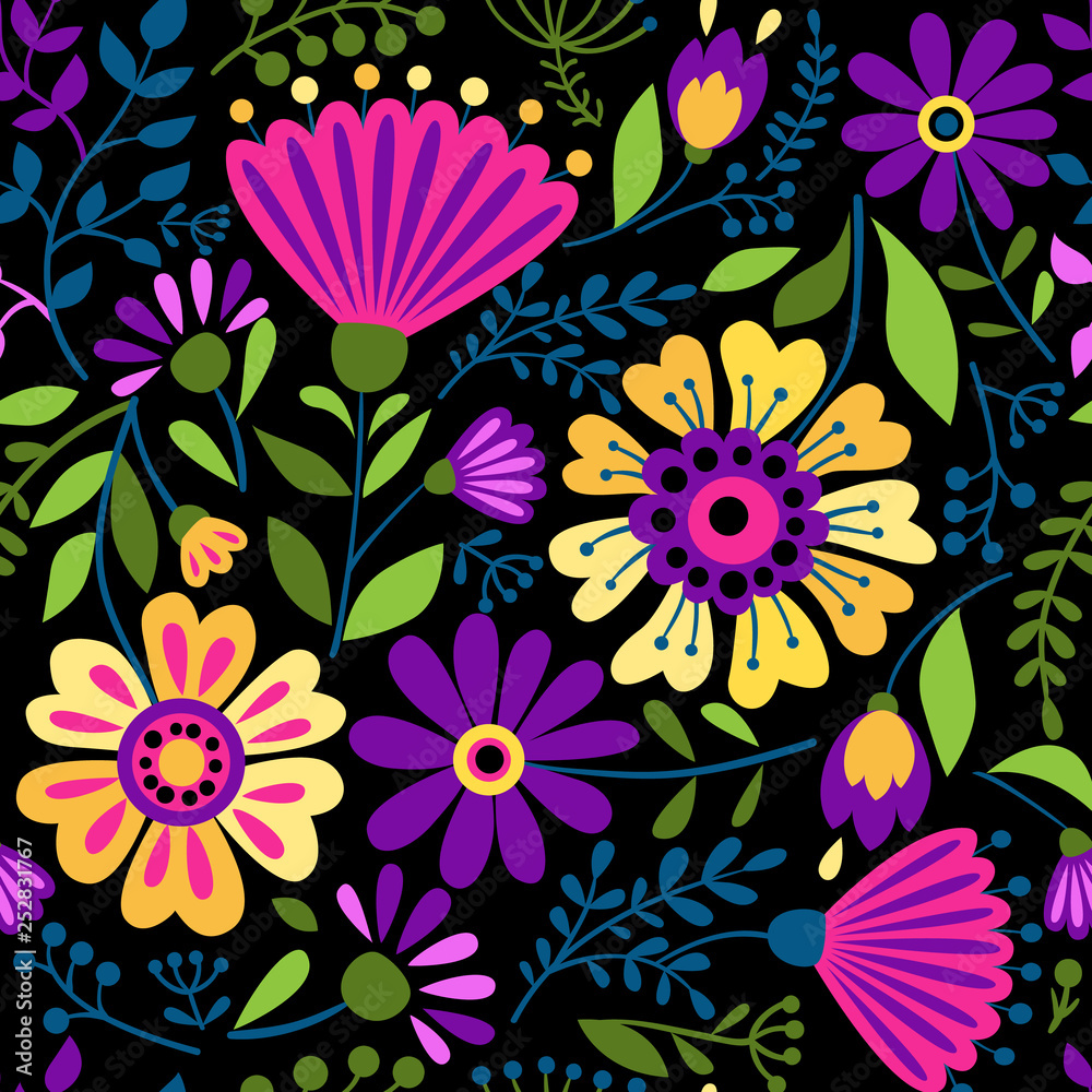 Vector texture with flowers and plants. Floral ornament. Original ...