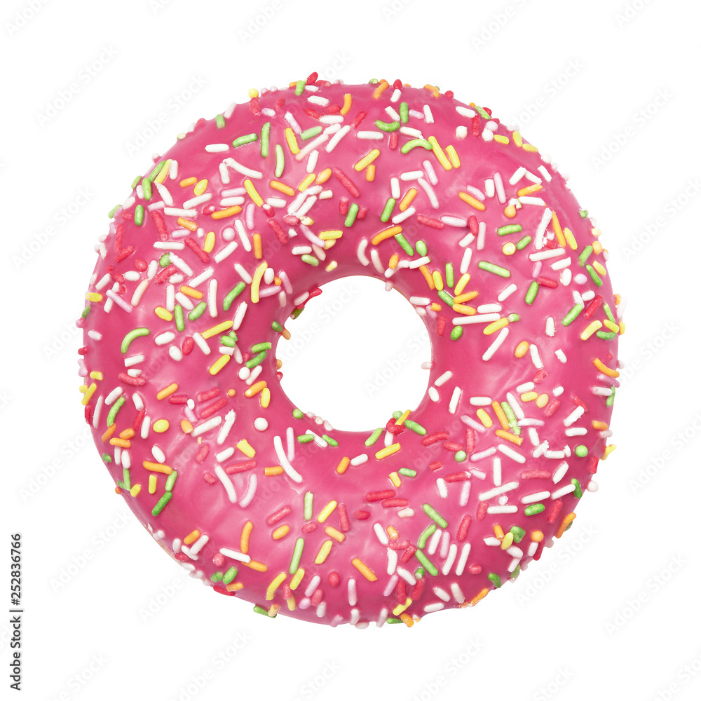Tasty Donut dessert with frosted coral color glazed and colorful ...