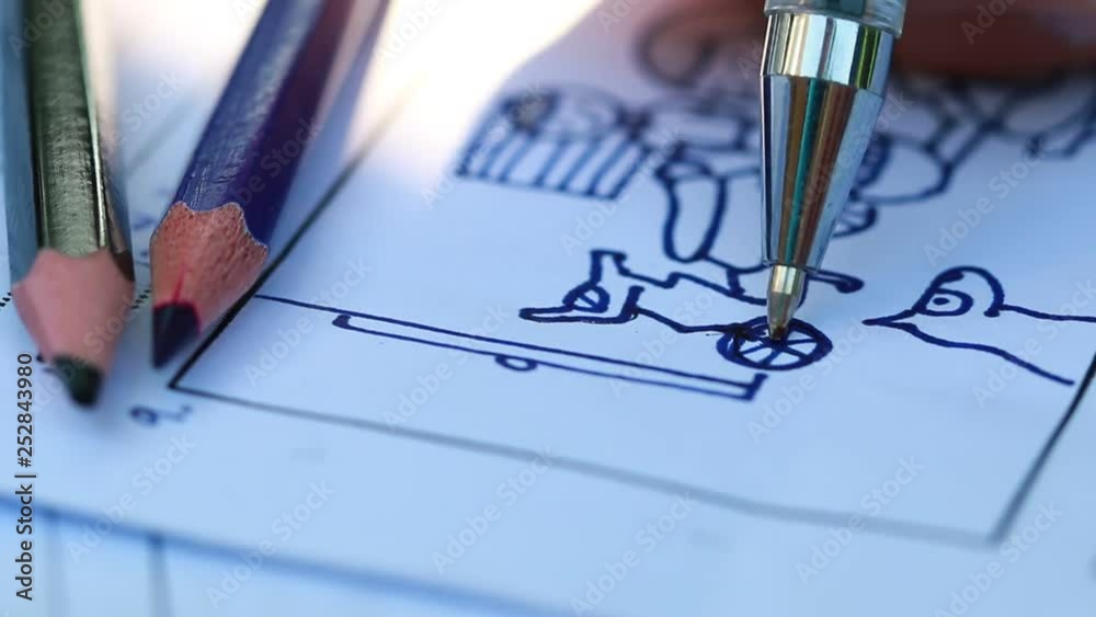 Pre-production for film movie story concept : Hands drawing storyboard ...