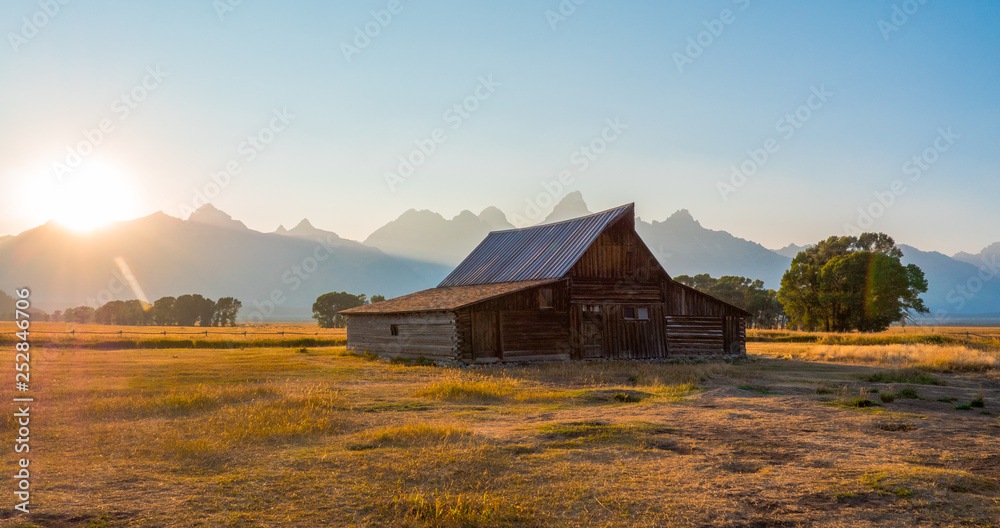 Sunset at Mormon Row Historic District, Grand Teton National Park, WY ...