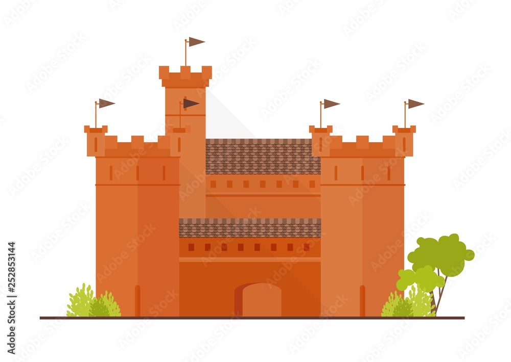 Vecteur Stock Medieval fortress, citadel or stronghold with bulwark ...