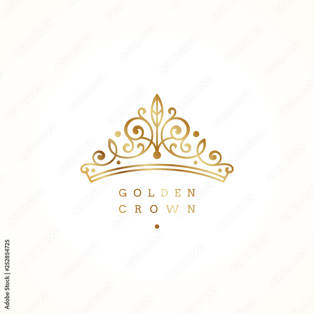 Elegant golden crown logo on white background. Vector illustration ...