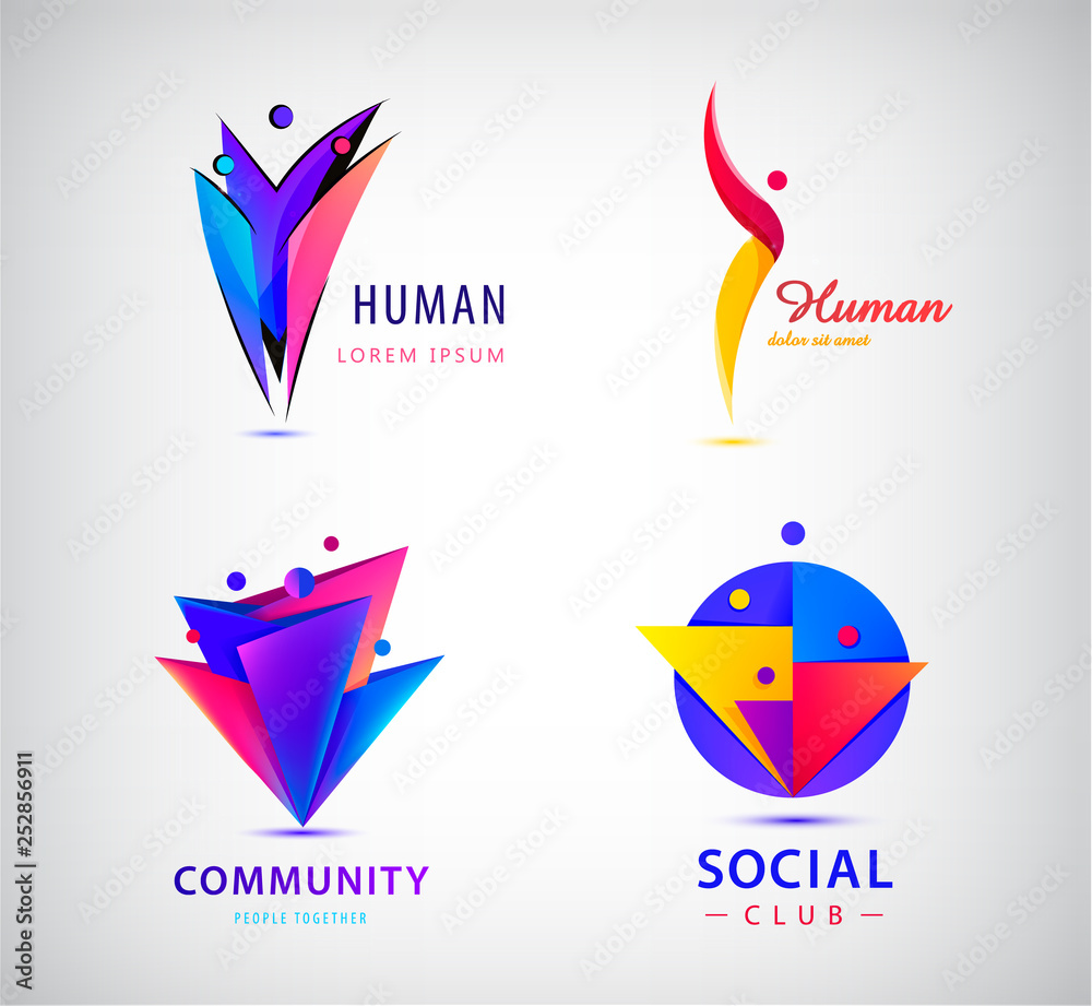 Vector set of human, man, people group logos. Teamwork, family, leader ...