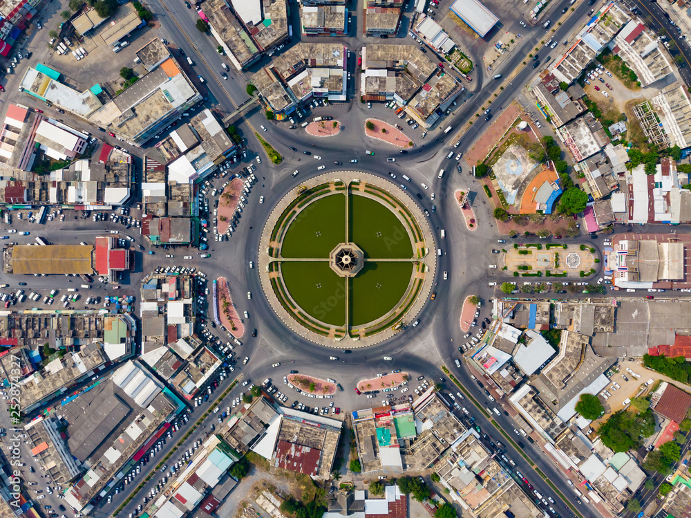 Road and Roundabout top view, Road traffic an important infrastructure ...
