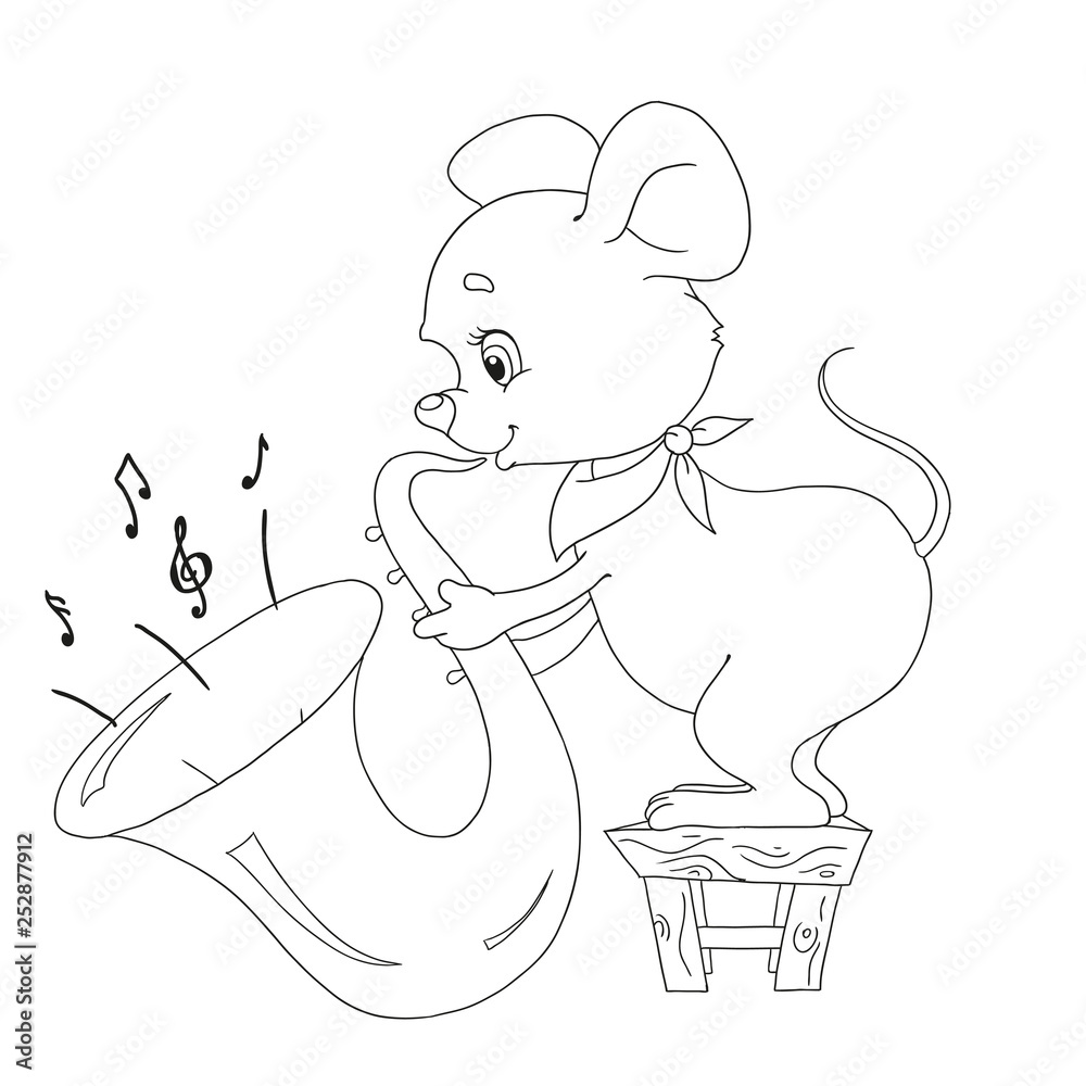 Little cartoon character mouse. Cheerful musician. The mouse plays the ...