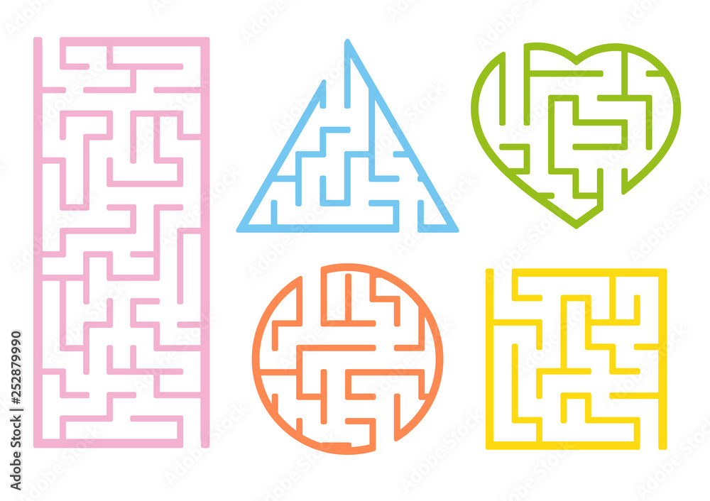 A set of mazes. Cartoon style. Visual worksheets. Activity page. Game ...