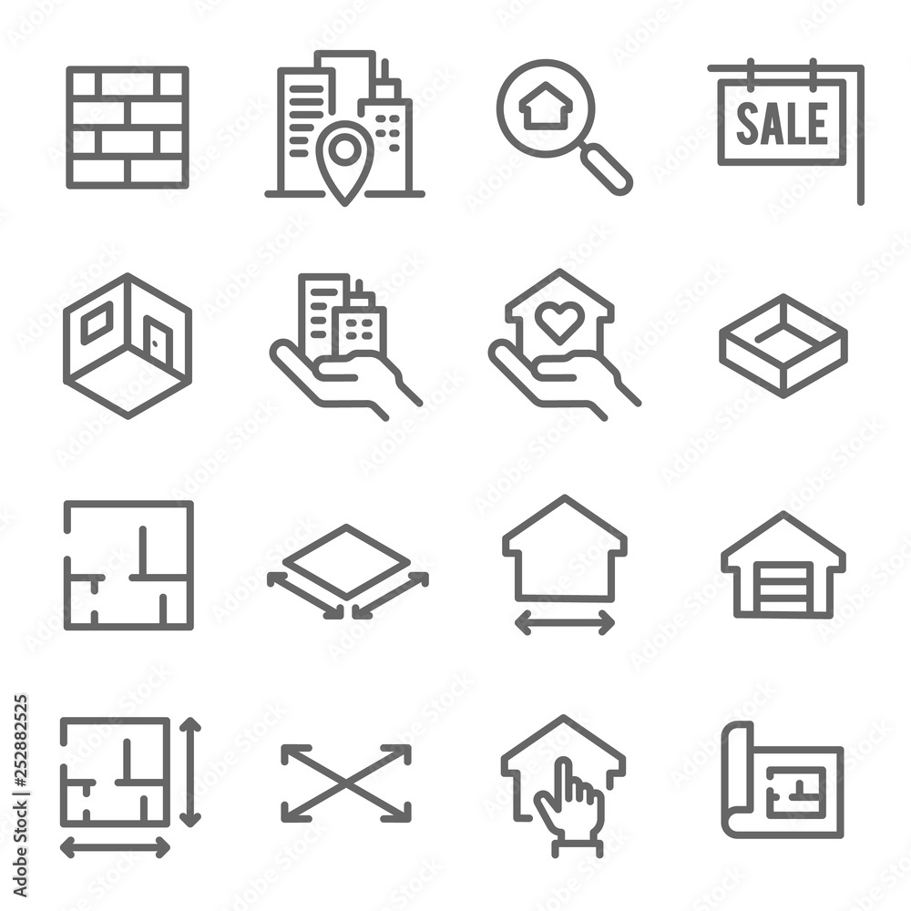 Real Estate Line Icon Set. Contains such Icons as Blueprint, Floor plan ...