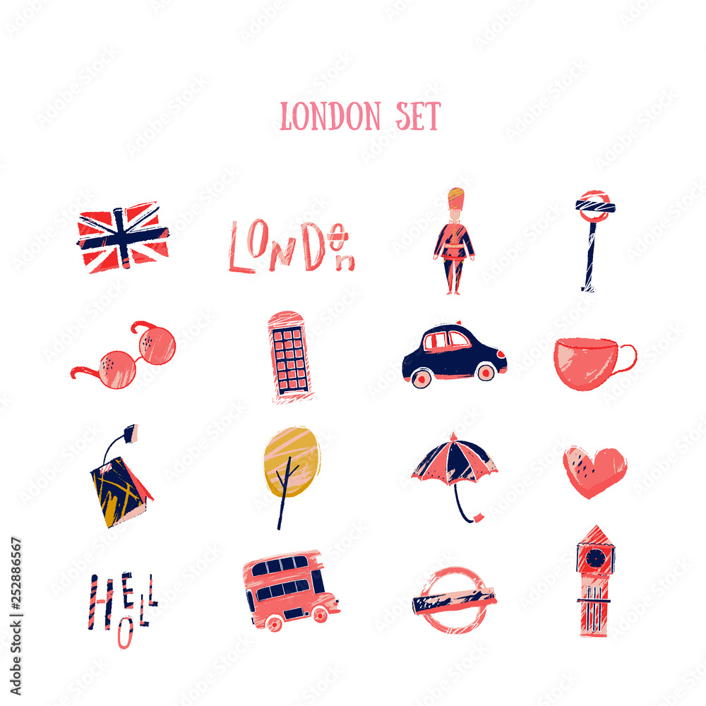 English icon set design in grunge doodle style Stock Vector | Adobe Stock