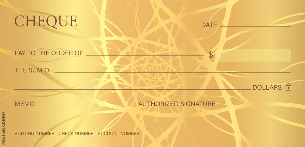 Check, Cheque (Chequebook template). Guilloche pattern with abstract ...