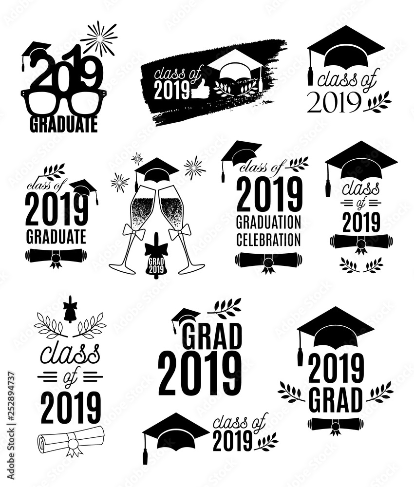 Graduate 2019 labels design set. Concept for shirt, print, seal ...