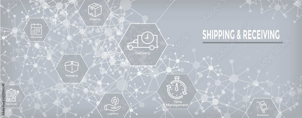 Shipping and Receiving Icon Set with Boxes, Warehouse, checklist, etc ...