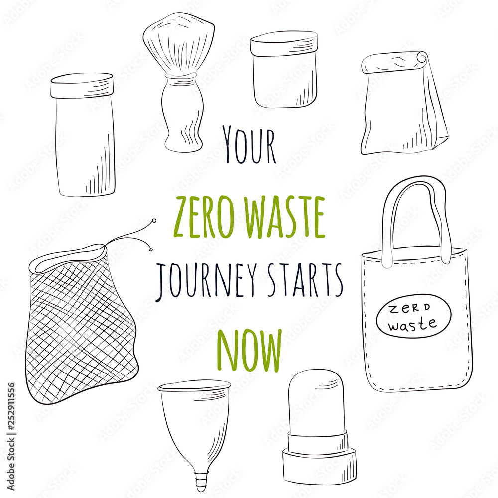 Zero Waste Concept. Hand drawn elements of zero waste life. Vector ...