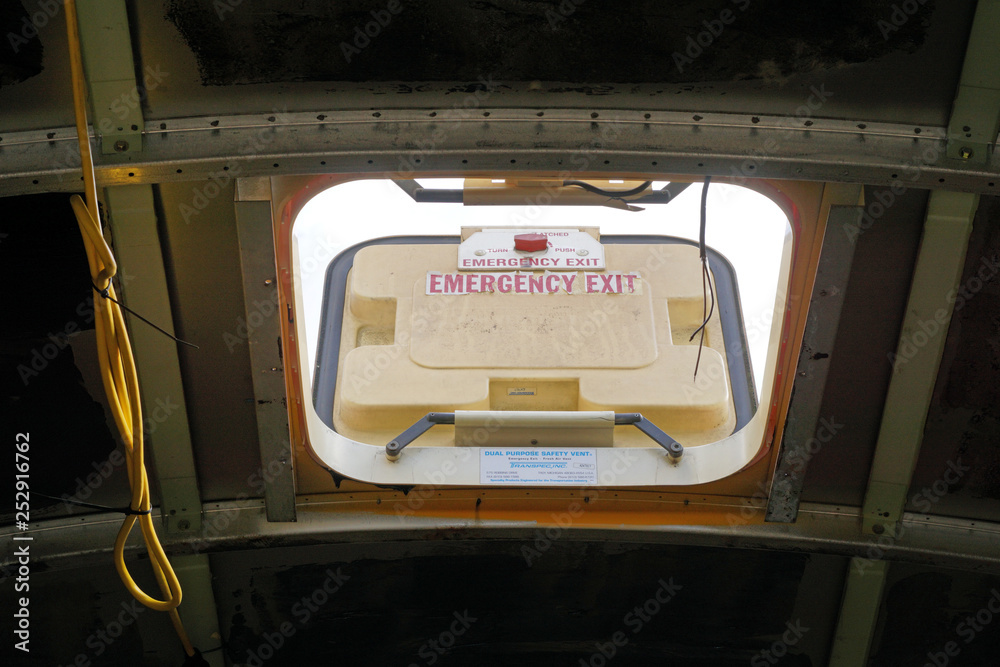 Bus' emergency exit hatch Stock Photo | Adobe Stock