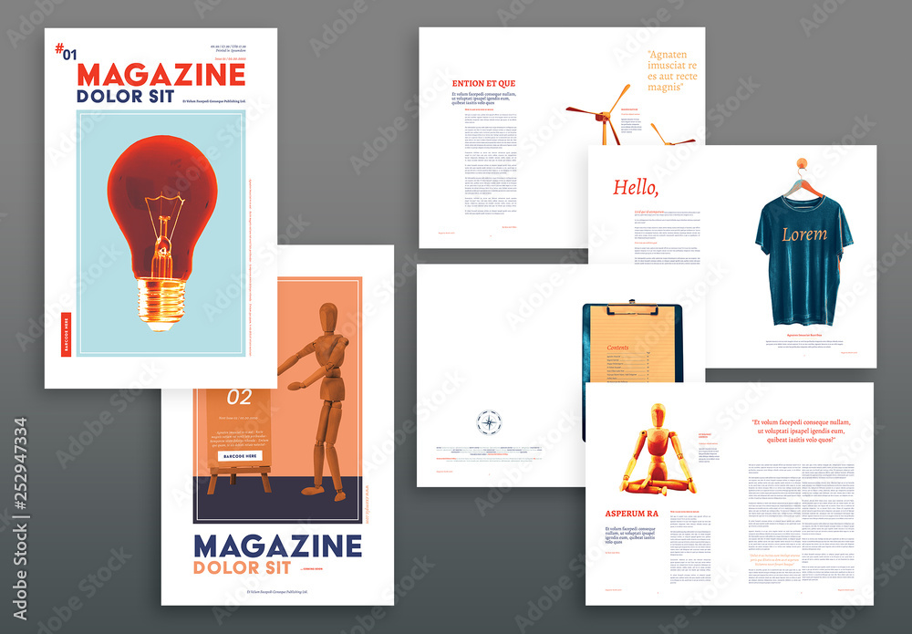 Magazine Layout with Red and Orange Accents Stock Template | Adobe Stock