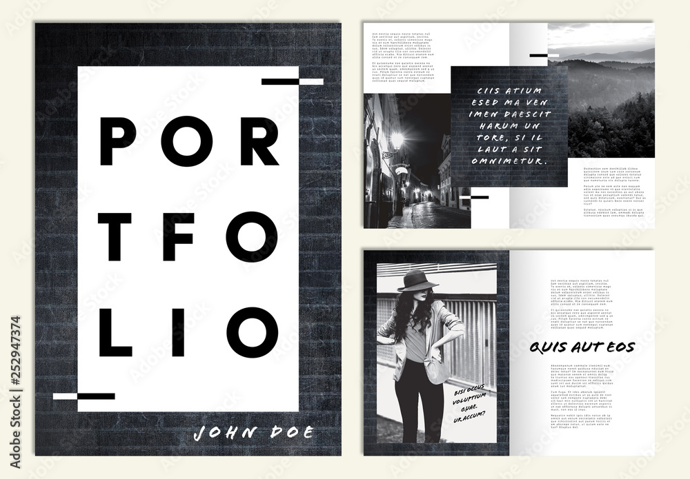 Portfolio Layout with Black Brick Texture Stock Template | Adobe Stock
