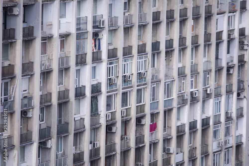 Inhabited, old and neglected communist era block of flats Stock Photo ...