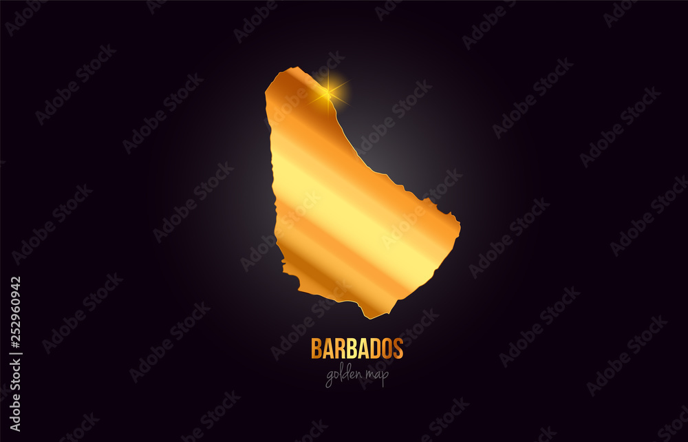Barbados country border map in gold golden metal color design Stock ...