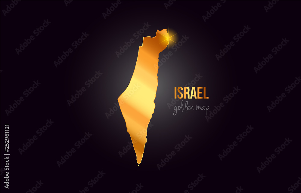 Israel country border map in gold golden metal color design Stock ...