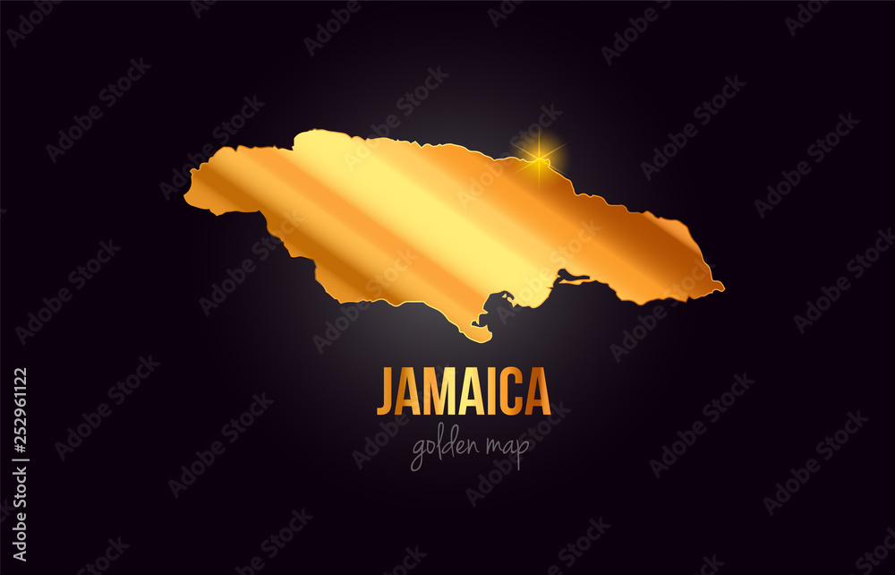 Jamaica country border map in gold golden metal color design Stock ...