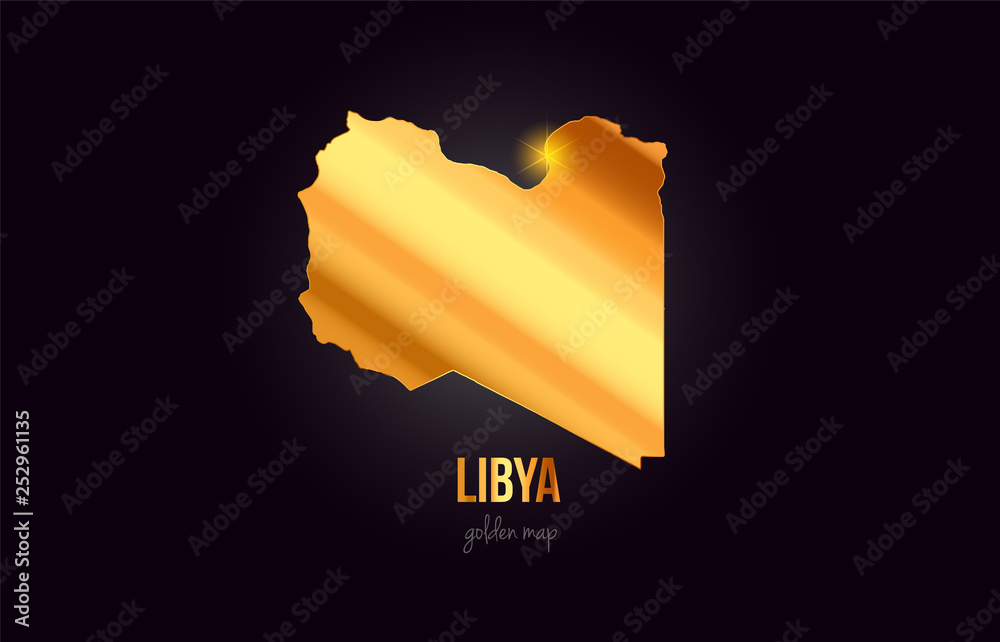 Libya country border map in gold golden metal color design Stock Vector ...
