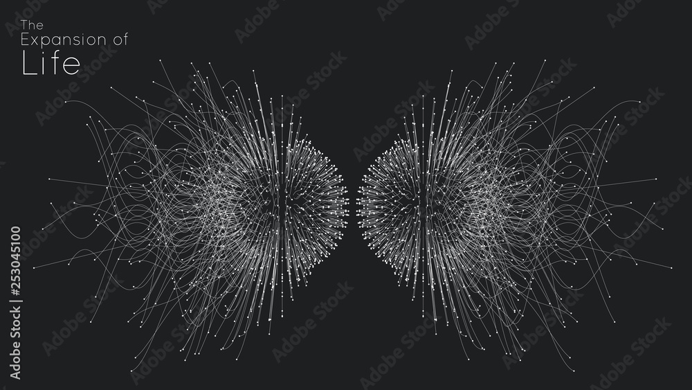 Attraction of life. Vector connecting particle tails. Small particles ...