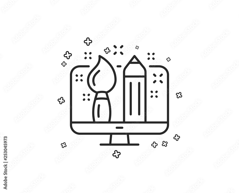 Creative design line icon. Graphic designer sign. Brush and pencil ...