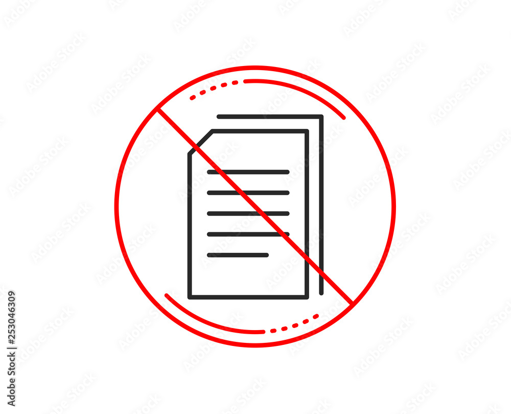 No or stop sign. Copy Documents line icon. Copying Files sign. Paper ...