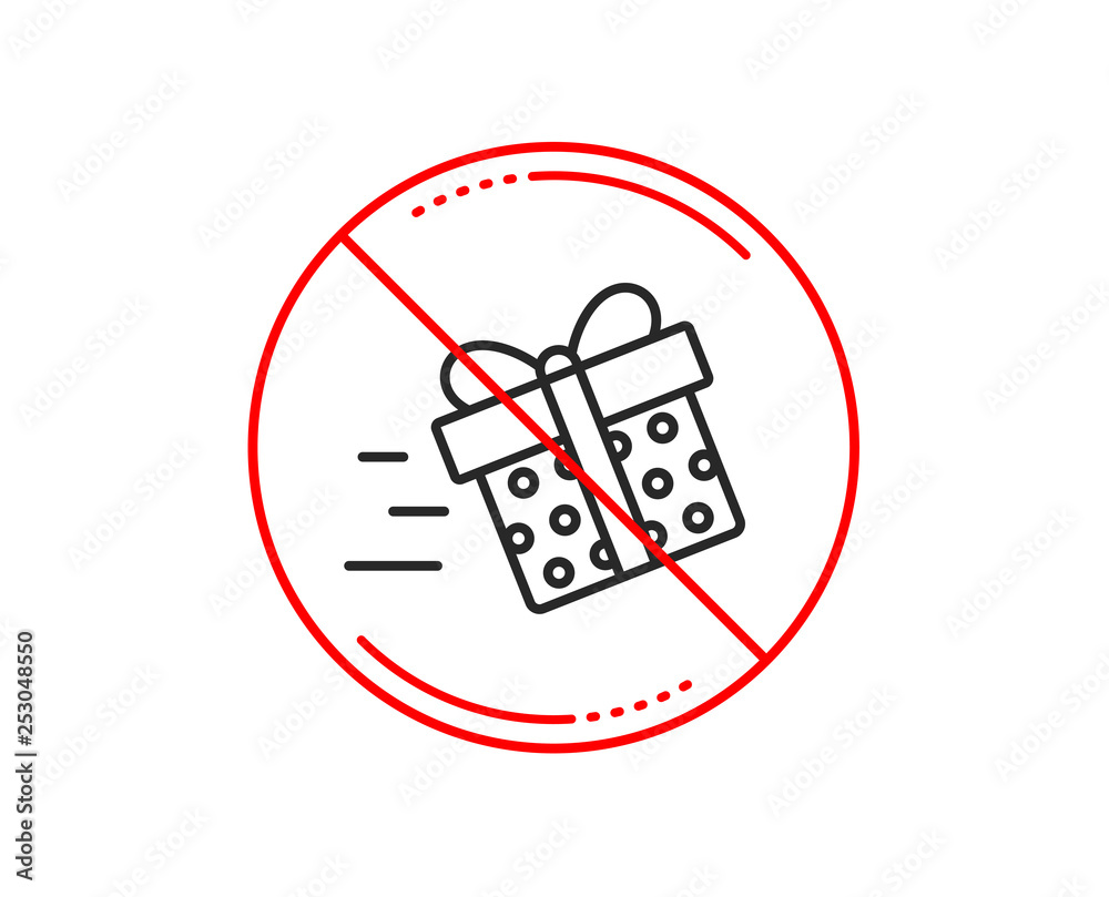 No or stop sign. Gift box Delivery line icon. Present or Sale sign ...